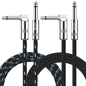 Sovvid Guitar Cable 10FT 2 Pack Instrument Cable Guitar Cord Electric Guitar Cable Guitar AMP Cord for Bass Guitar Keyboard 1/4 Inch Cable Right Angle Black and Black Blue
