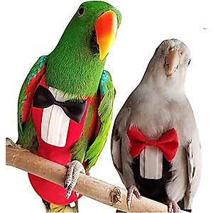 2 Pack Pet Bird Uniform Tuxedo Flight Suit for Wedding Anniversary Christmas Party Birthday Cosplay Photo Prop, Waterproof Nappy Diaper Clothes for Macaw African Budgies Parakeet Fischeri Cockatiel