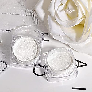 White Pearl Chrome Nail Powder, Pearlescent White Iridescent Nail Powder, High Gloss Glitter Nail Art, Jewelry Mermaid Pearl Neon Nail Powder, Nail DIY Metallic Pigment Powder with Sponge Stick (1pcs)