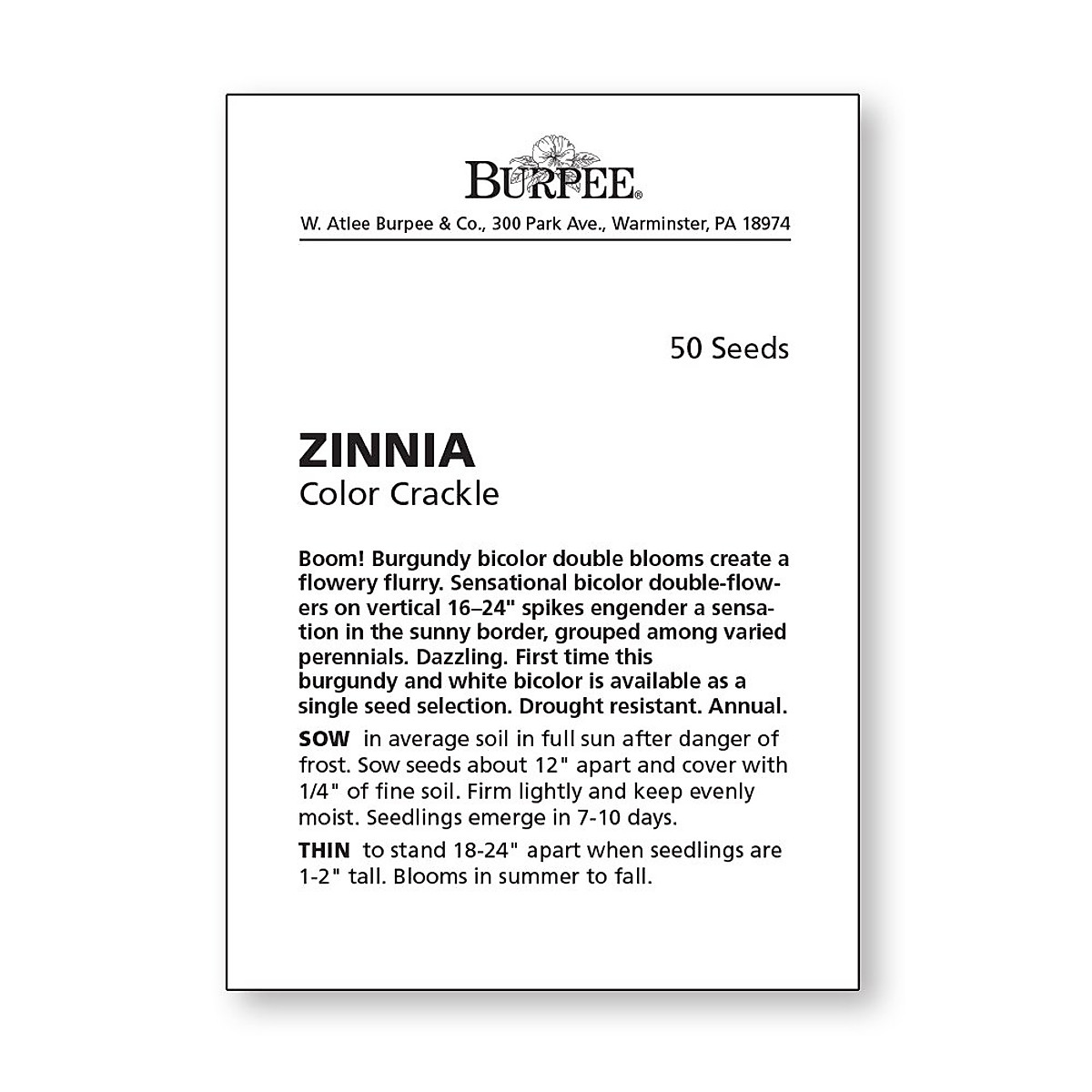 Burpee Color Crackle Zinnia Seeds 50 seeds