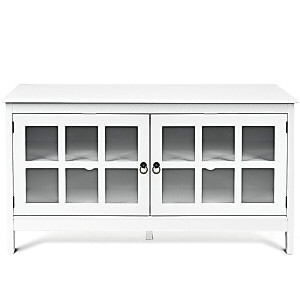 White 50" TV Stand Unit Entertainment Media Console Cabinet 2 Glass Doors 4 Storage Shelves 5 Support Legs Home Office Living Room Bedroom Family Room Furniture Interior Décor Sturdy Durable