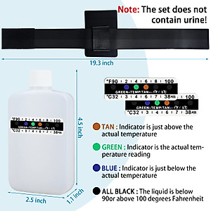14 Pcs Urine Test Complete Kit Includes 2 Translucent Portable Travel Empty Bottles, 10 Adhesive Temperature Test Strips, Neoprene Bag and Hi-Stretch Hidden Leg Straps