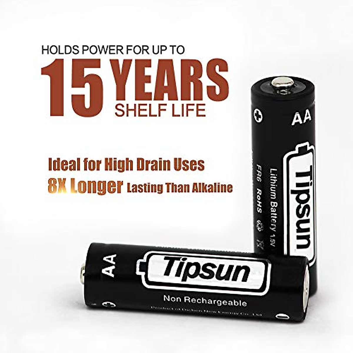 Tipsun AA Lithium Batteries, Longer Lasting Energy Double A Battery, 2900mAh Lithium Cells 24 Pack