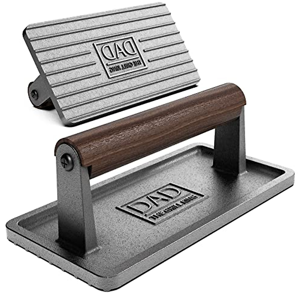 Soho Grilling Gift for Dad, BBQ Cast Iron Grill Press for Smash Burger, Hamburger, Meat, Bacon (2.6 lbs) Cooking Weight with Wood Handle for Christmas/Birthday “Dad The Grill King” (Gift Boxed)