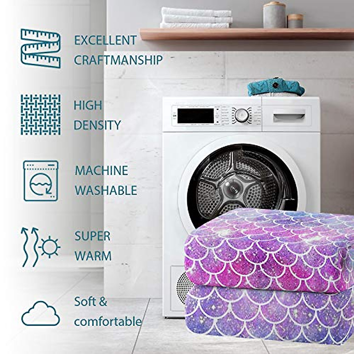 Mermaid Throw Blanket,Flannel Fleece Blanket,Soft Cozy Fuzzy Comfy Warm Cute Lightweight Blanket for Girl,Kid,Toddler,Baby-ombre Microfiber Blanket for Couch,Bed,Sofa,Chair-Crib Stroller Nap-60" x 50"