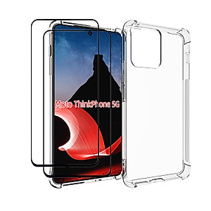 Compatible with Motorola ThinkPhone 5G Case Clear Slim Soft TPU Cover with Screen Protector (2 Pieces), Shock-Absorption Edge Bumper with Reinforced Corners Transparent Phone Case