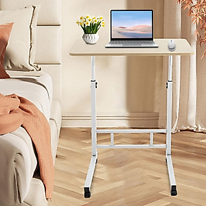 Small Standing Desk - Rolling Computer Stand with Adjustable Height - 23.62'' x 15.75'' Portable Rolling Desk Computer Desk - Laptop Desk Home Bedroom PC Table - Laptop Desk (White Maple Color)