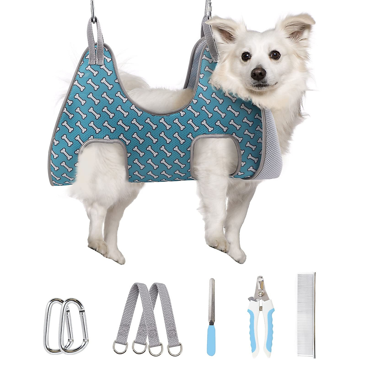 Supet Dog Grooming Hammock Harness for Cats Dogs, Relaxation Pet Grooming Hammock Restraint Dog & Small Animal Leashes Sling fo (Coral Blue, M（ Legs Spacing：9"-12.5" / Max W：50LBS ）)