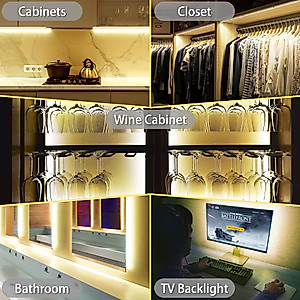 PHLSTYLE Under Cabinet Lights Plug in, 3 Pcs 12 Inch Under Cabinet Lighting, 2700K Warm White Closet Lights for Kitchen, Dimmable Under Counter Lights for Cupboard, Shelf, Workbench, Desk, Bookcase