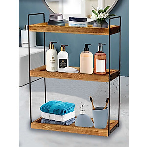 3 Tier Kitchen Countertop Organizer Bathroom Counter Storage Standing Rack Vanity Tray Cosmetic Shelf Make Up Storage Holder Wooden Spice Rack Seasoning Shelves Organizers For Bathroom Kitchen