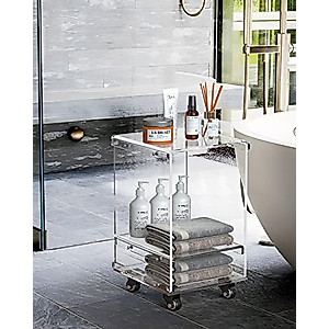 KSacry Acrylic Rolling Cart for Small Space,Mobile End Table with Two Tier Rolling Cart,Acrylic Nightstand/Bedside Table for Living Room, Bedroom (12.6" L × 11.8" W × 19" H)