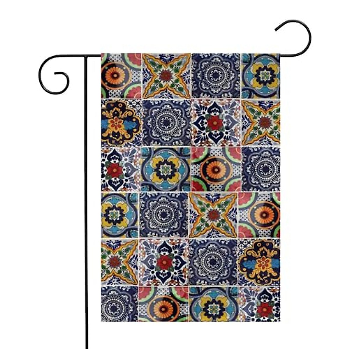 Double-sided garden flag Mexican Talavera Ceramic Tile Pattern Ethnic Folk Outdoor Flag Garden Flag Yard Outdoor Decoration （12×18in）.
