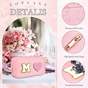 TOPEAST A-Z Personalized Makeup Bag, Chenille Letters Cosmetic Toiletry Bag | Nylon Cosmetic Pouch Bag | Portable Waterproof Travel Organizer Initial Preppy Makeup Pouch Teen Girl Gifts, Letter C