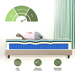 pareler bear Teenager 8 inch Queen Mattress, Edge Hardening to Prevent Slipping, Medium Firm Hybrid Mattress, Pocket Innerspring for Motion Isolation, 100% Pure Cotton Fabric Cover