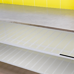 Frienda 5 Pcs Magnetic Shelf Liners Heavy Clear Waterproof Magnetic Wire Shelf Cover Plastic Storage Rack Liners with 25 Pcs Magnetic Strips for Wire Shelve Kitchen Shelves(29 x 10.5 Inch)