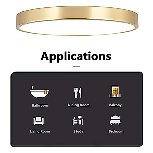 SOTTAE 12 Inch Brushed Gold Metal Flush Mount LED Ceiling Light,3000-5000K 20W Thin Round Ceiling Lamp,Modern Low Profile Ceiling Light Fixtures for Bedroom Living Room Kitchen Entryway Bathroom
