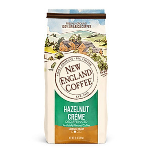 New England Coffee Hazelnut Crème Decaffeinated Medium-Roast Ground Coffee, 10oz. Bag (Pack of 3)