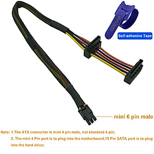 COMeap SATA Power Cable for Dell Inspiron 3653 3650 Series, Right-Angle SATA 15 Pin x2 to Mini 6 Pin ATX Adapter Compatible Part No. GP2JM 14.5-inch(37cm)