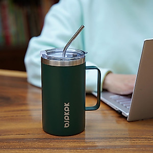 BJPKPK Insulated Coffee Mug with 2 Lids, 25oz Stainless Steel Insulated Tumbler with Handle, Double Wall Vacuum Coffee Cup, BPA Free Leak Proof Thermos for Travel & Home, Black