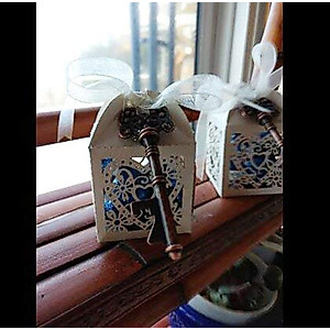 KPOSIYA 100 Pack Love Heart Laser Cut Wedding Party Favor Box Candy Bag Chocolate Gift Boxes Bridal Birthday Shower Bomboniere with Ribbons