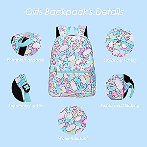 Dafelile Girls Backpack with Pencil Case Set, 2 in 1 Cute Patterns Printed Schoolbag Set Water Resistant Kids Bookbag for Kindergarten Elementary School Girls
