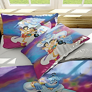PONNYC Magic Lamp Jasmine Princess Duvet Cover Soft 3D Printed Bedding Set with Comforter Cover 3 Piece Set Includes 2 Pillowcases and 1 Duvet Cover Machine Washable (02,Full (79"x90"))