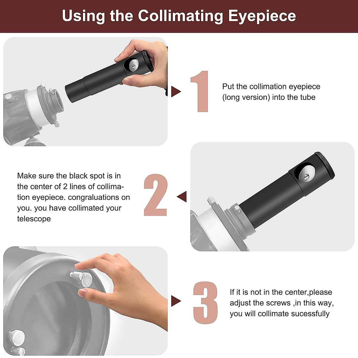 Alstar 1.25Inch Metal Collimating Cheshire Eyepiece Without Laser for Newtonian Reflector Telescope - Long Version