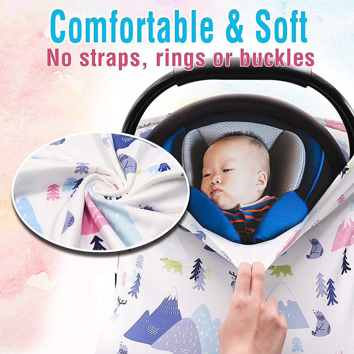 GFU Baby Car Seat Cover for Baby Boys and Girls, Carseat Canopy for Infant, Multi- use Nursing Covers, Stretchy Baby Car Seat Cover for Stroller/High Chair/Shopping Cart/Car Seat Canopies