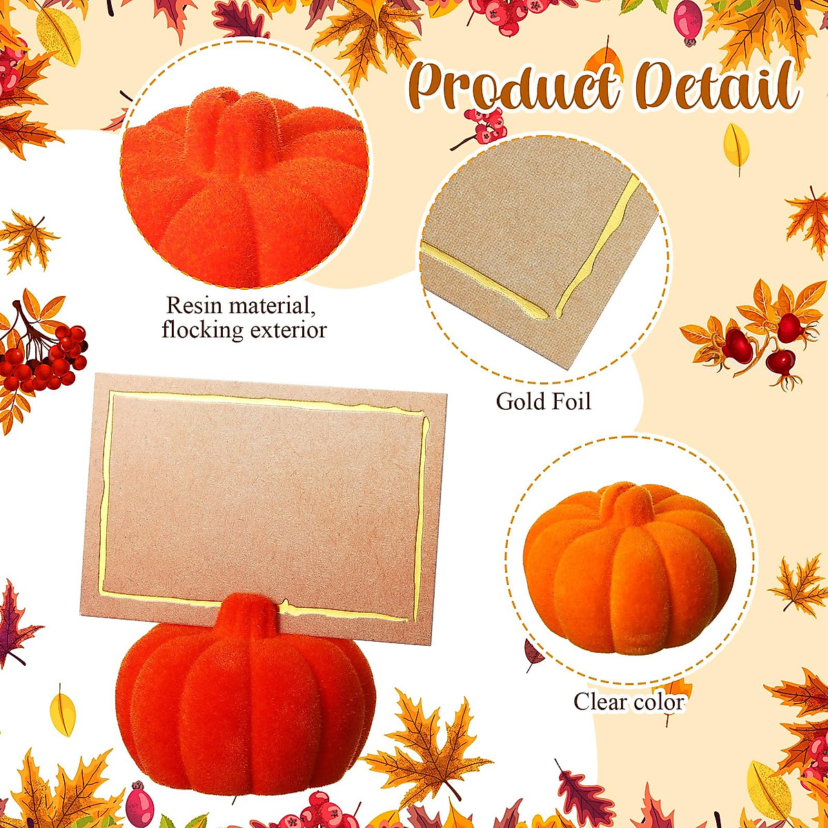 Wonderjune 12 Sets Artificial Pumpkins Harvest Fall Autumn Decoration with Card Thanksgiving Table Decor for Fall Themed Party(Orange, Brown, White)