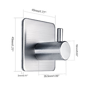 Adhesive Hooks Heavy Duty Wall Hooks Waterproof Stainless Steel Hooks for Hanging Coat, Hat,Towel Robe Hook Rack Wall Mount- Bathroom and Bedroom 4-Packs