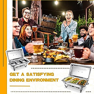 6 Pcs Chafing Dish Buffet Set 8 Qt Stainless Steel Chafer Complete Set Catering Buffet Servers and Warmers with Foldable Frame, Food Pan, Fuel Holder and Lid for Parties Banquet Wedding (3 Third Size)