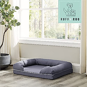 Classic Brands Ruff n' Roo Small Waterproof Bolster Cotton and Memory Foam Dog Bed with Non-Slip Bottom, Grey