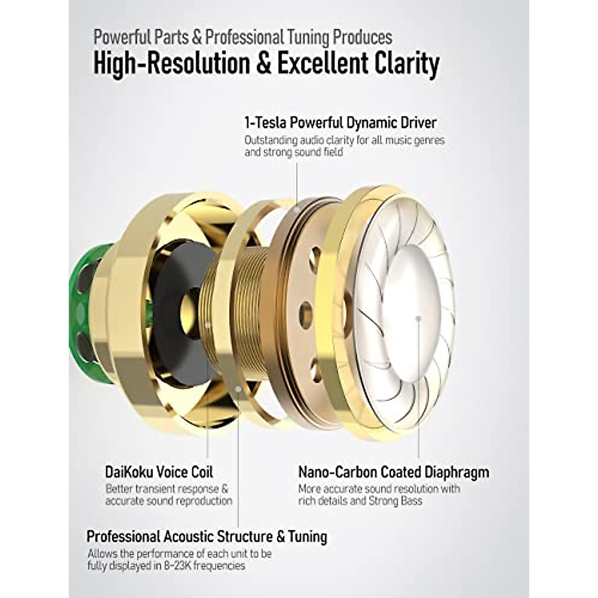 Audiovance Vibes 201ML Wired Earbuds in Ear Headphones with Mic, Lightning to 3.5mm Adapter & Braided Cord, Noise Isolating Bass Driven Earphones, Carry Case, Ear Buds Tips, 3.5mm Jack (Clear Brown)