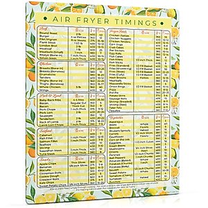 SwiftCube Air Fryer Magnetic Cheat Sheets, Multicooker Cheat Sheet Recipe Magnets, with Cooking Temperature, Time & Size Chart Conversion Measurement, Orange-Lemon Kitchen Decor, 8.5"x11" Citrus Dream