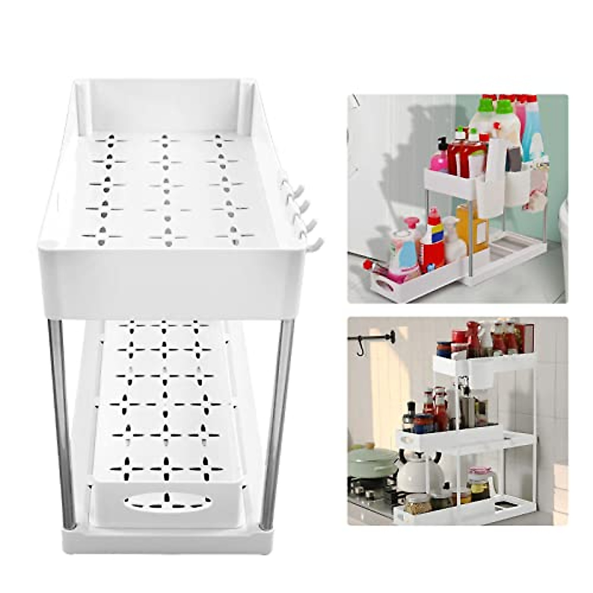 Otufan Under Sink Countertop Organizer, Abs Pull-Out Single-Layer Under Sink Countertop Organizer Storage Organizer for Kitchen Bathroom Cosmetic Storage(#2)