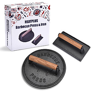 Burger Press,8.5 Inch Smash Bacon Press Heavy-Duty Cast Iron Burger Smasher 3lbs & 8.2 Inch Rectangle Grill Press 2lbs for Hambergur,Panini,Steak & Sandwiches,Food-Grade Press with Wood Handle