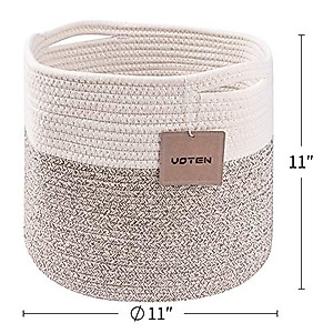 voten Storage Cubes Baskets Bins Organizer 11x11x11'' Fit 12x12''Cube Storage Organizer Bookcases Shelves,Durable Woven Cotton Storage Basket for Organizing,Round 3Pack Off White/Light Brown
