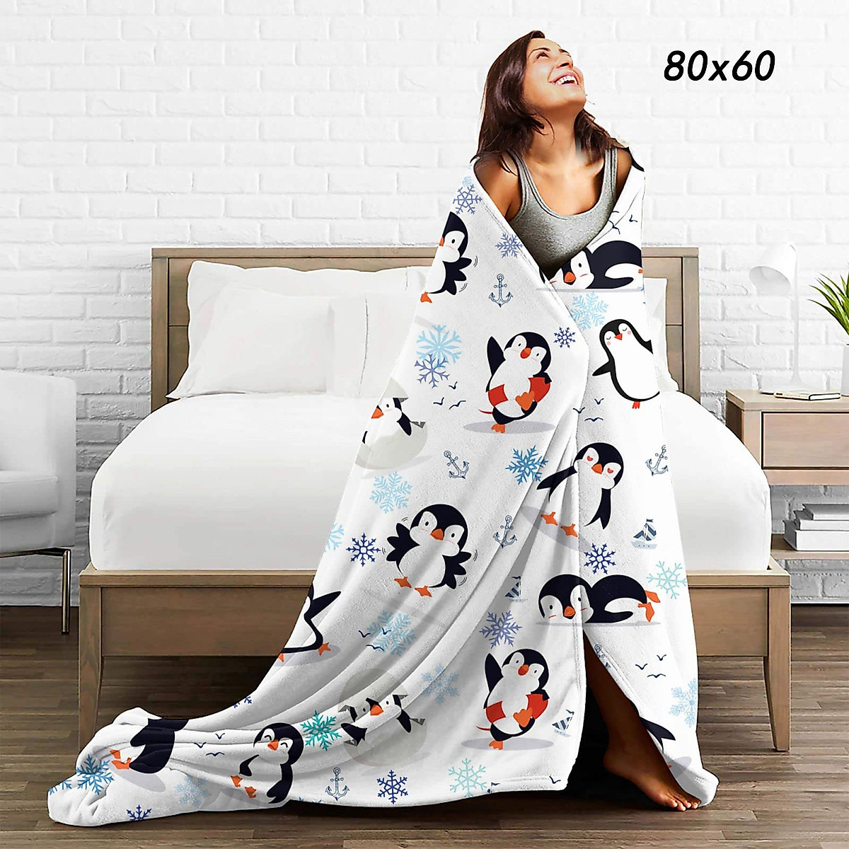 Animal Penguin Blanket Ultra Soft Cute Penguins Flannel Fleece Throw Blankets Lightweight Microfiber Fun Art Kids Adult Bedding for Gifts Travel 50"X40"