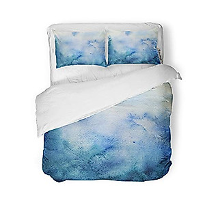 rouihot Duvet Cover Set Queen/Full Size Colorful Watercolour Delicate Blue Watercolor Ombre Snow Artistic Border 3 Piece Microfiber Fabric Decor Bedding Sets for Bedroom