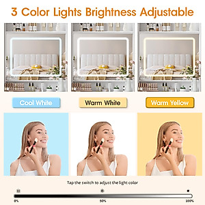 Vabches Small Vanity Desk Set with 3 Adjustable Lighted Mirror and Charger Station,White Makeup Vanity Desk for Small Space