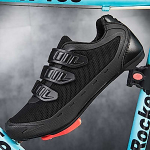 Ksloutdoor Peloton Unisex Cycling Shoes Women Bike Outdoor Sports Shoes Road Bike Cycling Shoes for Men SPD Indoor Peloton Bike Shoes Compatible SPD Cleats Riding Shoe Black Size 11.5/14.5