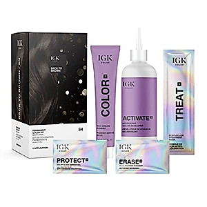 IGK Permanent Color Kit BACK TO BROWN - Natural Brown 5N | Easy Application + Strengthen + Shine | Vegan + Cruelty Free + Ammonia Free | 4.75 Oz