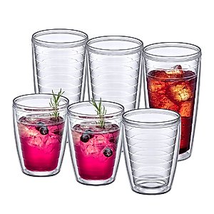 Amazing Abby - Alaska - 16-Ounce and 24-Ounce Insulated Plastic Tumblers (Set of 6), Double-Wall Plastic Drinking Glasses, All-Clear Reusable Plastic Cups, BPA-Free, Shatter-Proof, Dishwasher-Safe