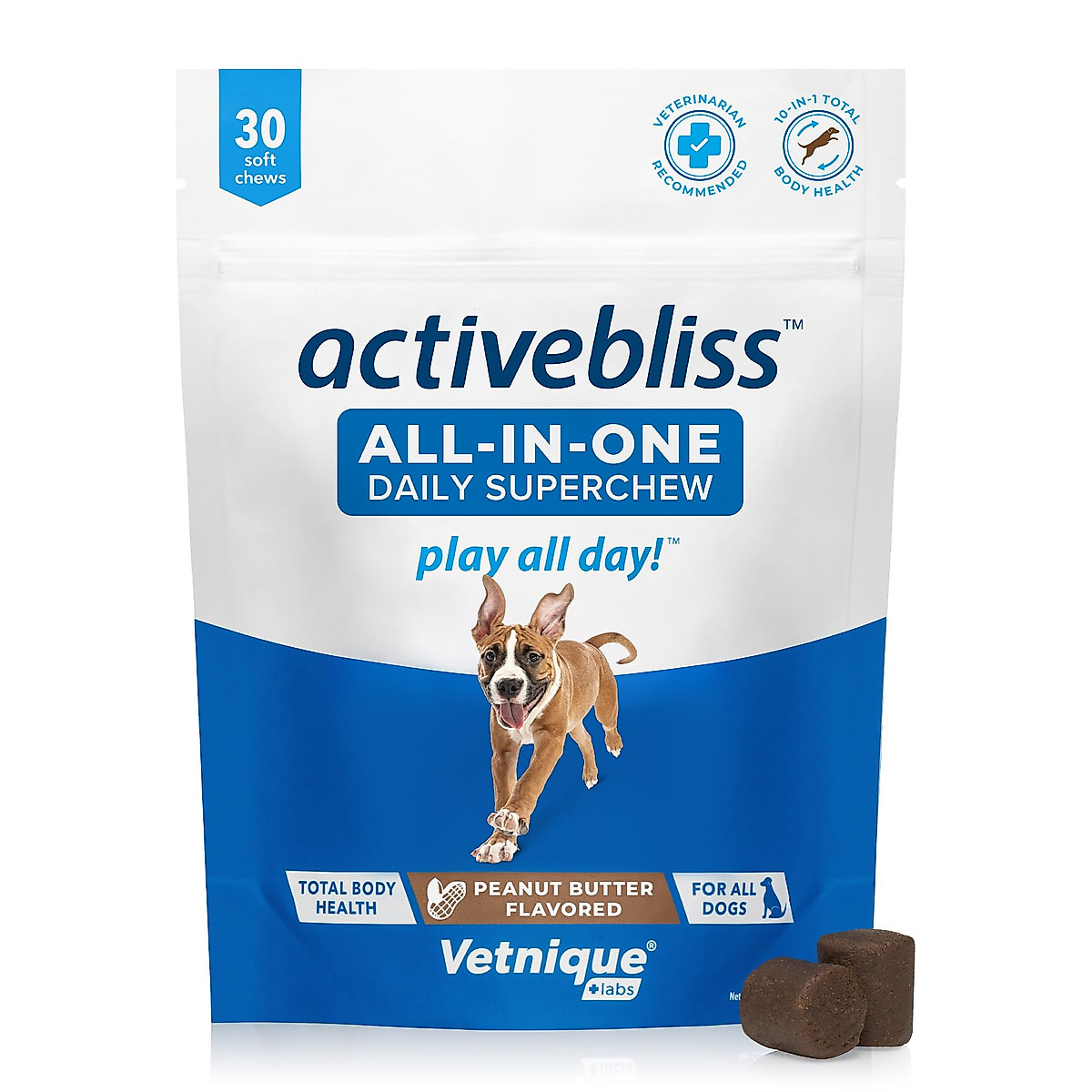Activebliss Daily All-in-One Superchew 30 Ct and Glandex for Dogs Anal Gland Support Chews 60 Ct Bundle Daily Chewable Canine Multivitamin and Anal Gland Supplement for Dogs