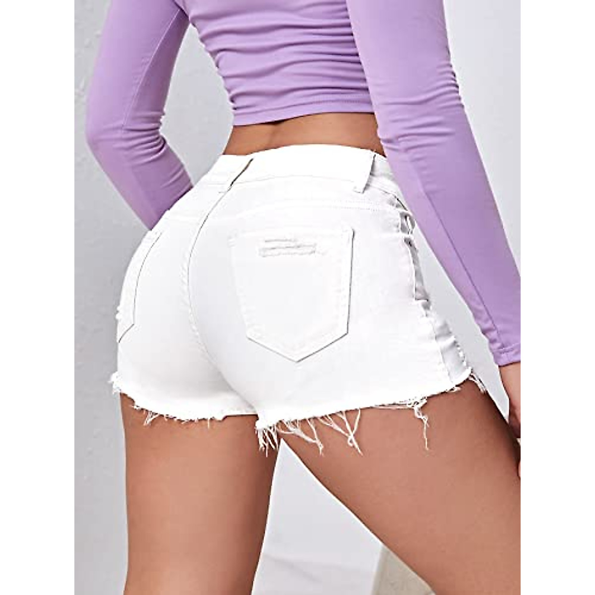 Verdusa Women's Ripped Distressed Skinny Denim Shorts White XS