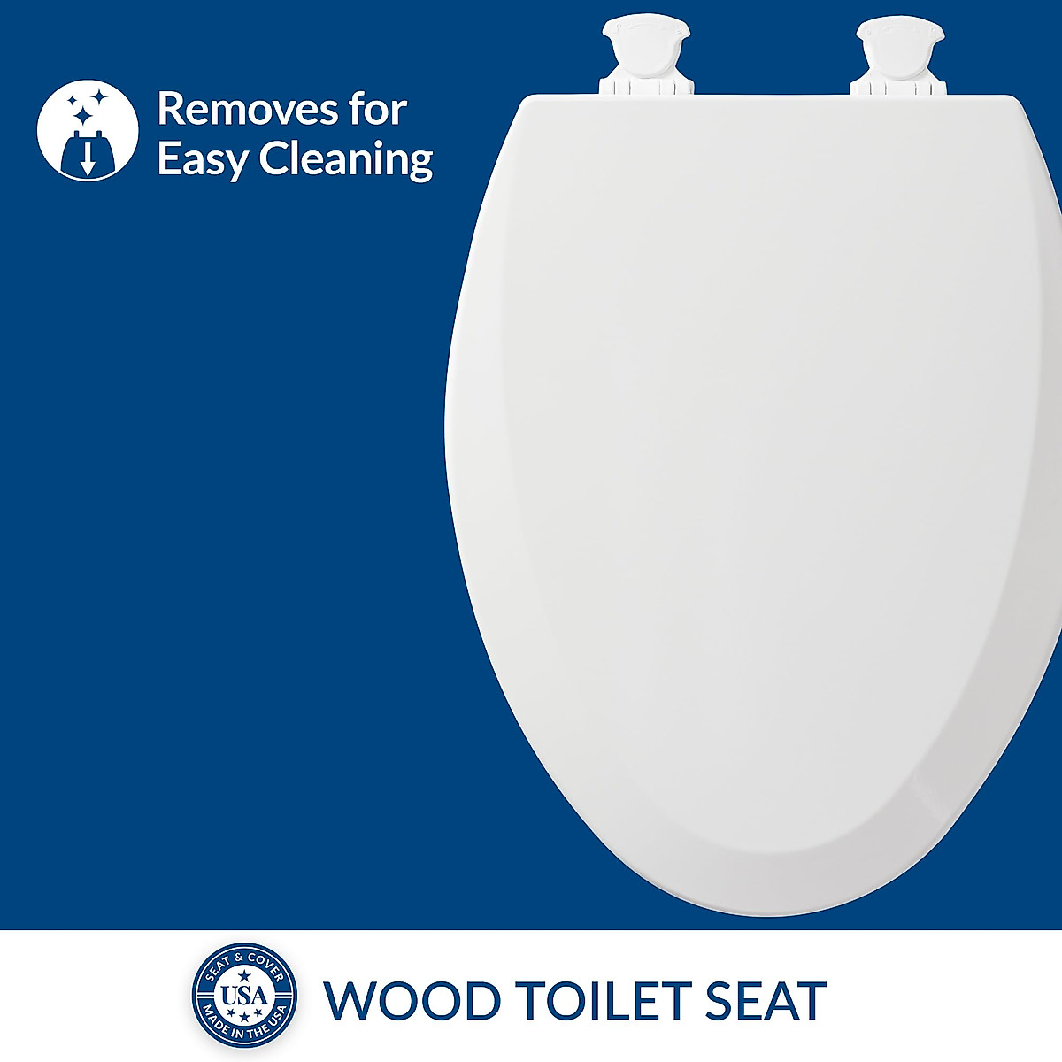 Bemis 1500EC 000 Toilet Seat with Easy Clean & Change Hinges, Elongated, Durable Enameled Wood, White