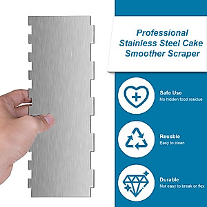3 Pieces Stainless Steel Cake Scraper 10 Inch and Sided Patterned Edge Stripe Edge Smoother Scraper Cake Decorating Comb Cake Pastry Cutter for Mousse Butter Cream Cake Decoration