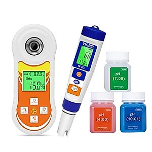YINMIK Brix Refractometer & Pool pH Chlorine Salt ORP Meter with pH Calibration Solution