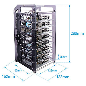 GeeekPi Cluster Case for Raspberry Pi, Pi Rack Case Stackable Case with Cooling Fan 120mm RGB LED 5V Fan for Raspberry Pi 4B/3B+/3B/2B/B+ and Jetson Nano (8-Layers)