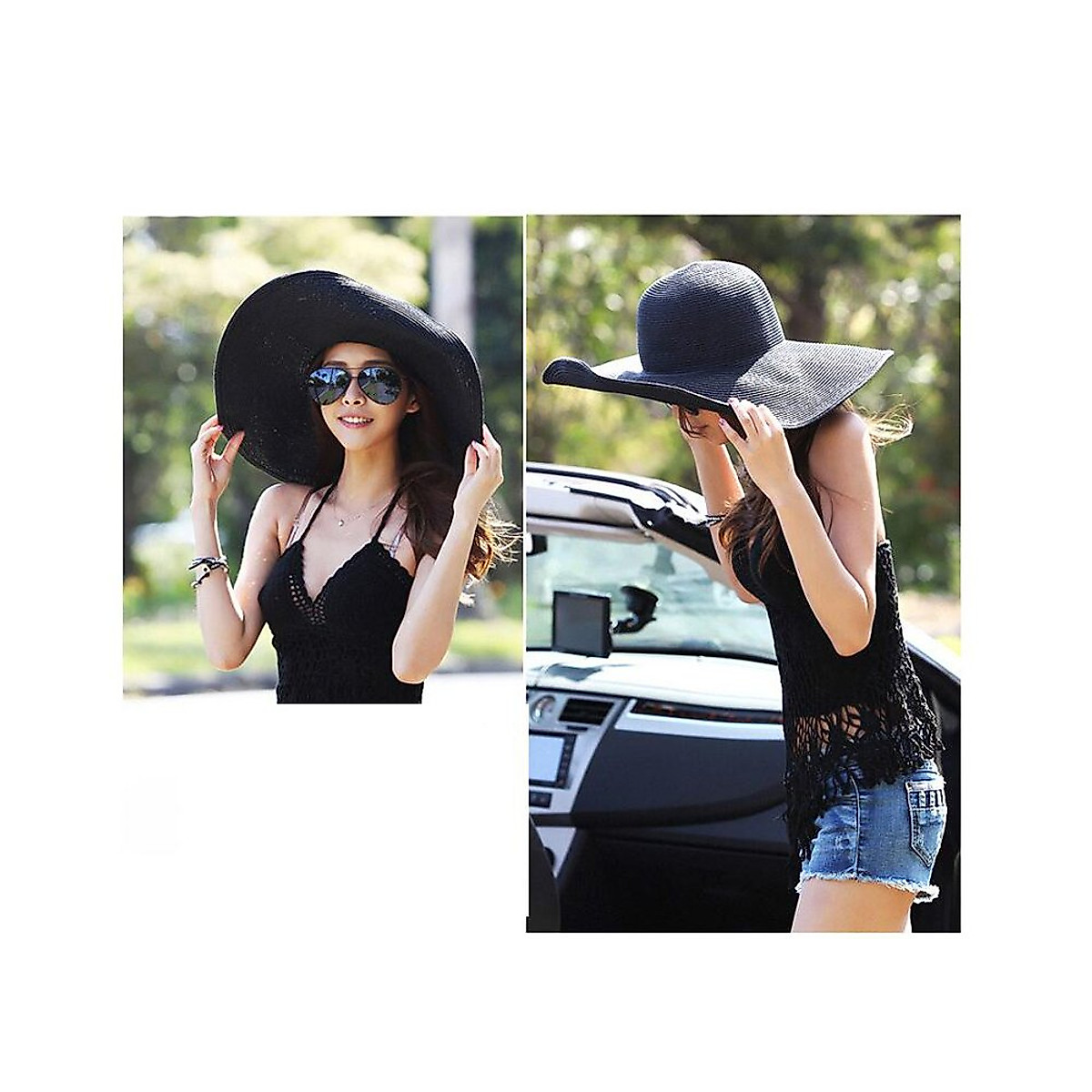 Women's Ridge Wide Floppy Brim Summer Hat Large Brimmed Garden Beach Sun Hat Big Summer Sun Hat Straw Cap Party Garden Travel Black
